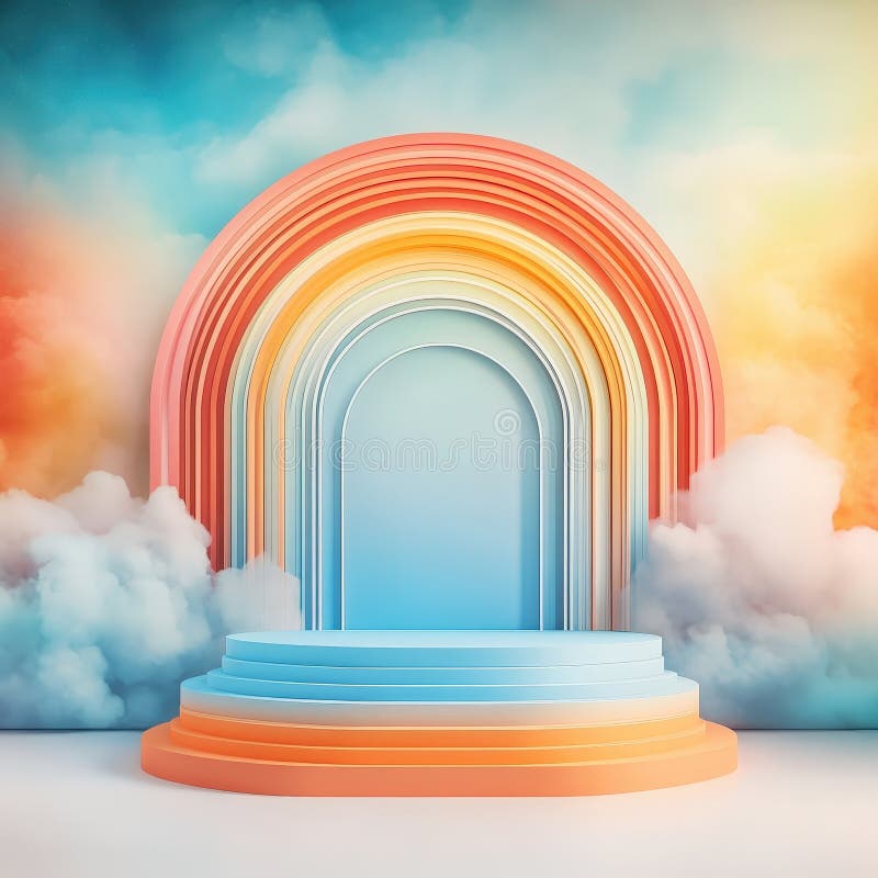 Pastel Rainbow Archway with Cloud Platform for Product Display. Stock ...
