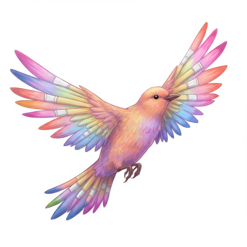 Pastel Rainbow Bird in Flight Stock Illustration - Illustration of bird ...