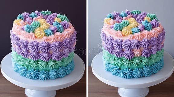 Pastel Rainbow Cake Decorating Tutorial Stock Photo - Image of cake ...