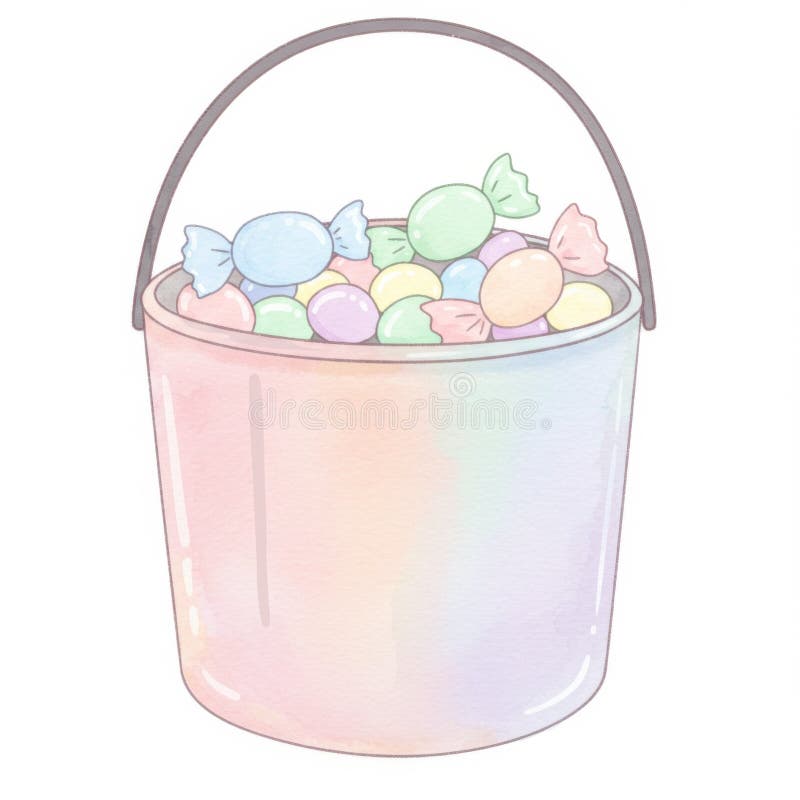 Pastel Rainbow Candy Filled Bucket Stock Illustration - Illustration of ...