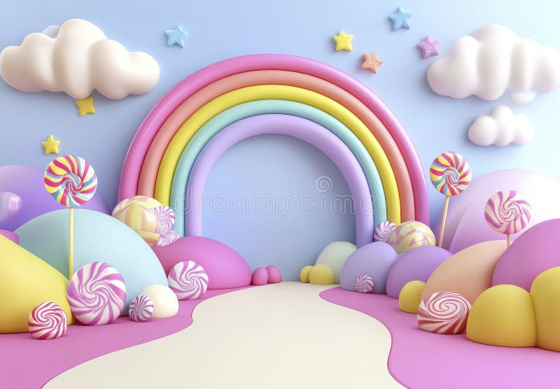 Pastel Rainbow Candy Land Scene Stock Illustration - Illustration of ...