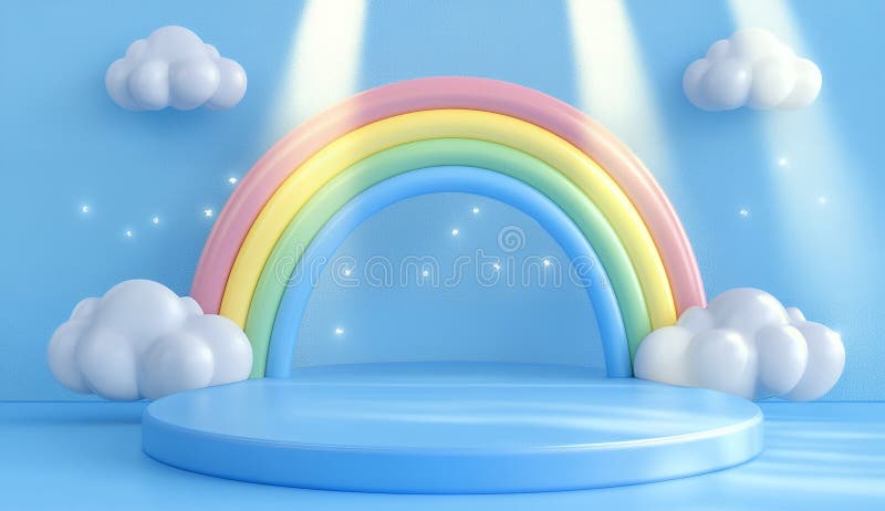 Pastel Rainbow and Clouds Display Platform Product Showcase Background ...