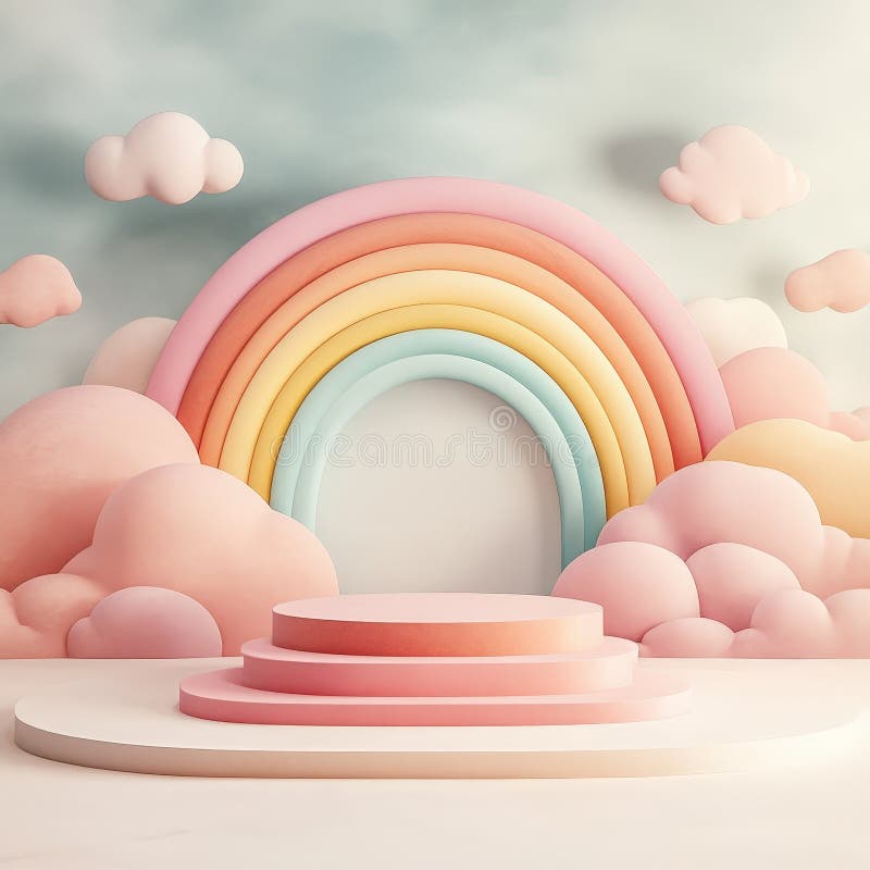 Pastel Rainbow and Clouds Product Display Stand. Stock Illustration ...