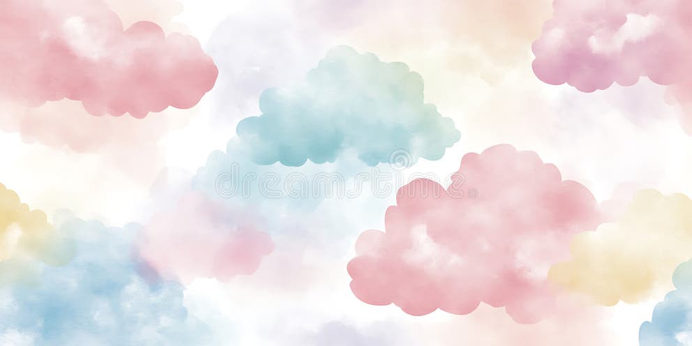 Pastel Rainbow Clouds Soft Watercolor Background Stock Illustration ...