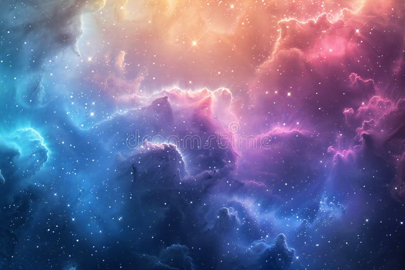 A Pastel Rainbow Galaxy Background with Ethereal Clouds and Stars ...