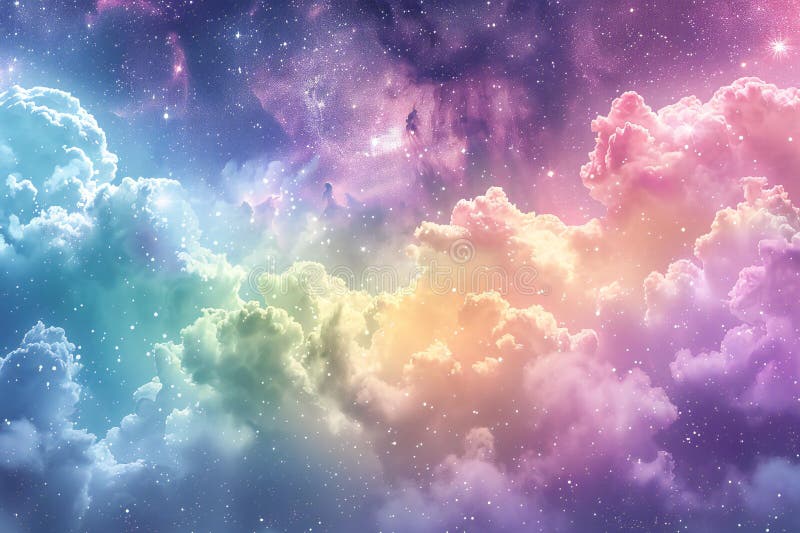 A Pastel Rainbow Galaxy Background with Ethereal Clouds and Stars ...