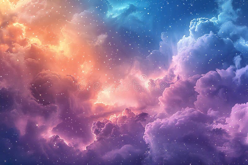 A Pastel Rainbow Galaxy Background with Ethereal Clouds and Stars ...