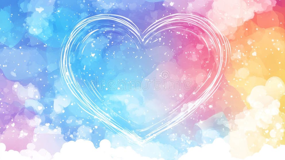 Pastel Rainbow Heart Sky Background Stock Illustration - Illustration ...