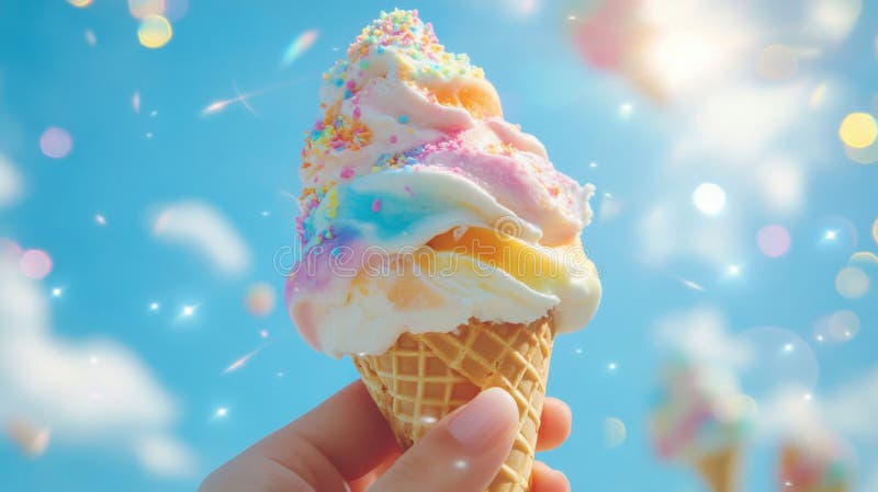 Pastel Rainbow Ice Cream Cone with Sprinkles Stock Illustration ...