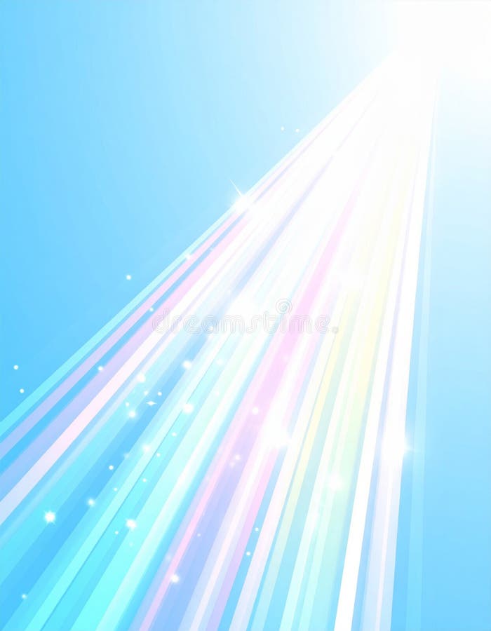 Pastel Rainbow Light Rays on Blue Sky Background Stock Illustration ...