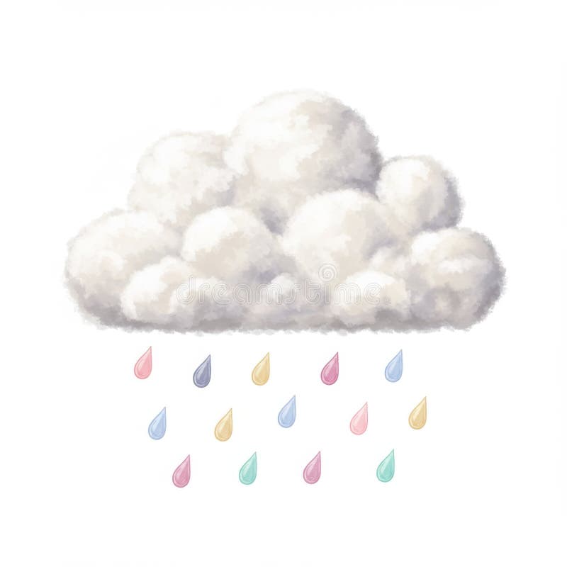 Pastel Rainbow Rain Falling from Fluffy White Cloud Illustration Stock ...