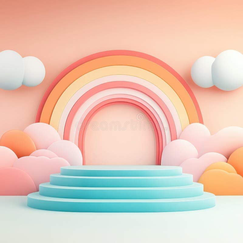 Pastel Rainbow Stage with Clouds. Stock Illustration - Illustration of ...