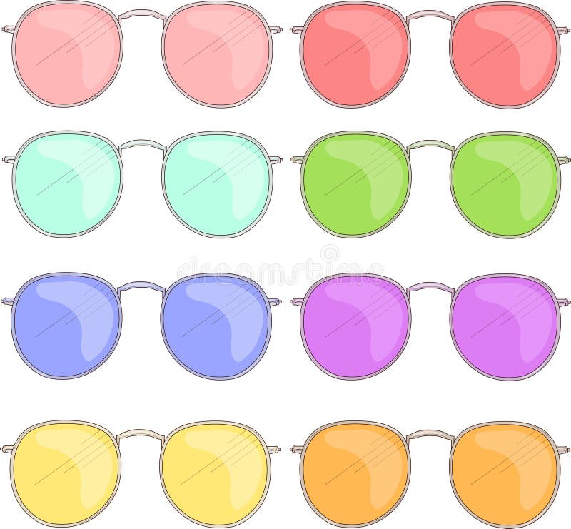 Pastel Rainbow Sunglasses Set. Isolated Vector Illustration Stock ...