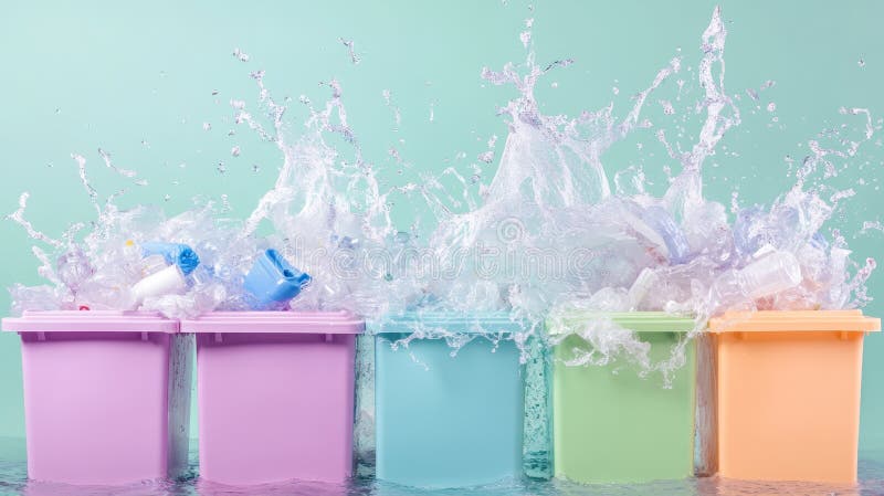 Pastel Recycling Bins with a Cascade of Plastic a Visual Representation ...