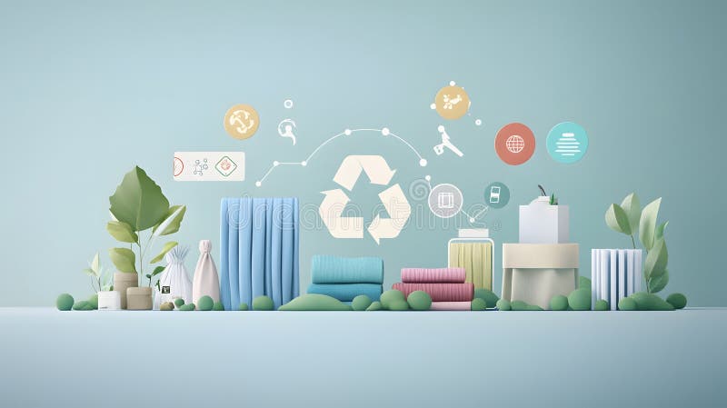 Pastel Recycling Concept 3D Render of Eco Friendly Objects and Symbol ...