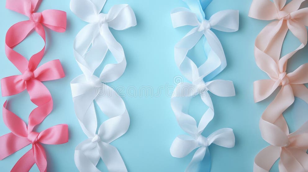 Pastel Ribbon Bows Arranged in Vertical Rows Stock Illustration ...