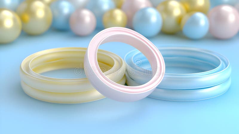 Pastel Line and Curve Rings 3D Illustration Stock Illustration - Illustration of creative ...
