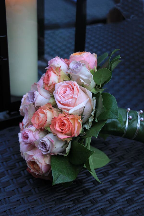 Pastel Roses in Bridal Bouquet Stock Image - Image of marriage ...