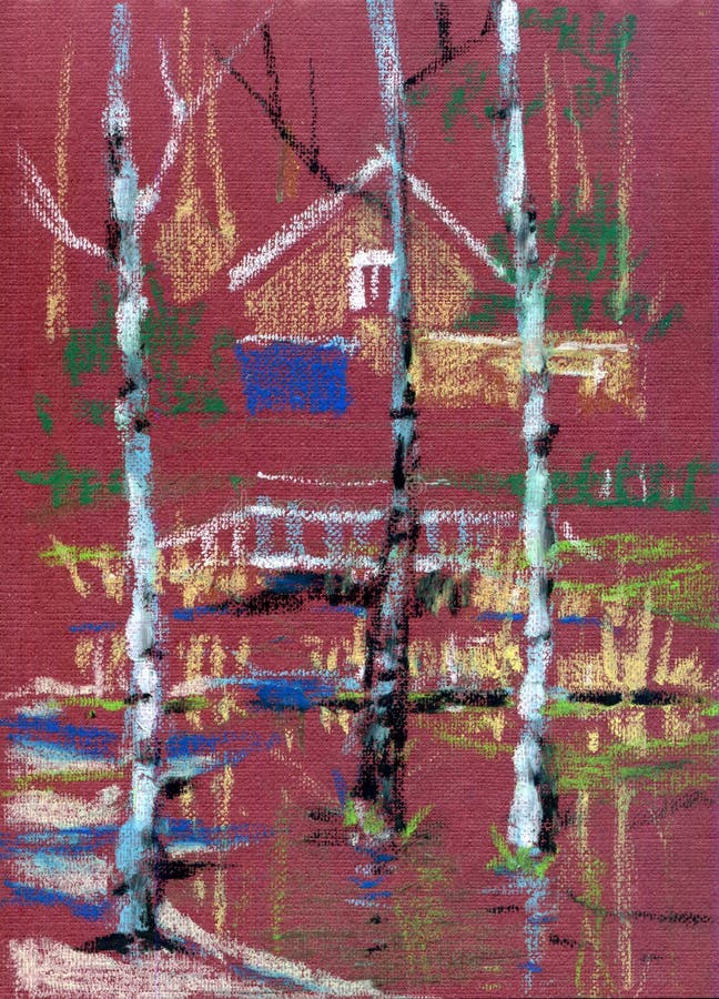 Pastel Rural House in Spring Day Hand Draw Illustration Stock ...