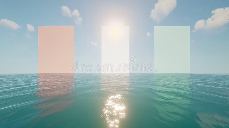 Pastel Sea Banners, Sunny Sky, Ocean Reflection, Website Design Stock ...