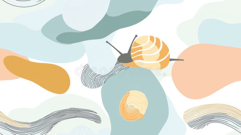 Pastel Seamless Pattern with Abstract Minimalist Snails Illustrations ...