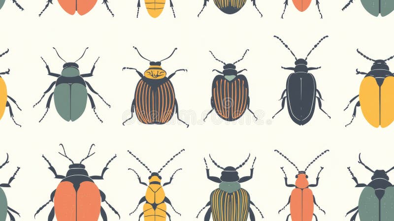 Pastel Seamless Pattern Featuring Abstract Minimalist Beetles ...