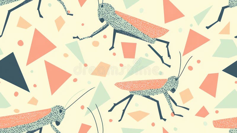 Pastel Seamless Pattern Featuring Camouflaged Grasshoppers in Geometric ...