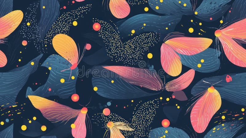 Pastel Seamless Pattern with Firefly Illustrations in Minimalist Style ...