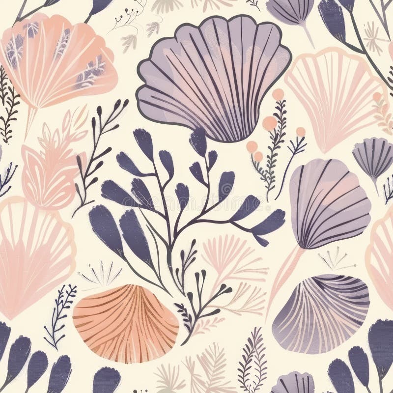 Elegant Seashell and Wave Pattern Textile Design Stock Photo - Image of ...