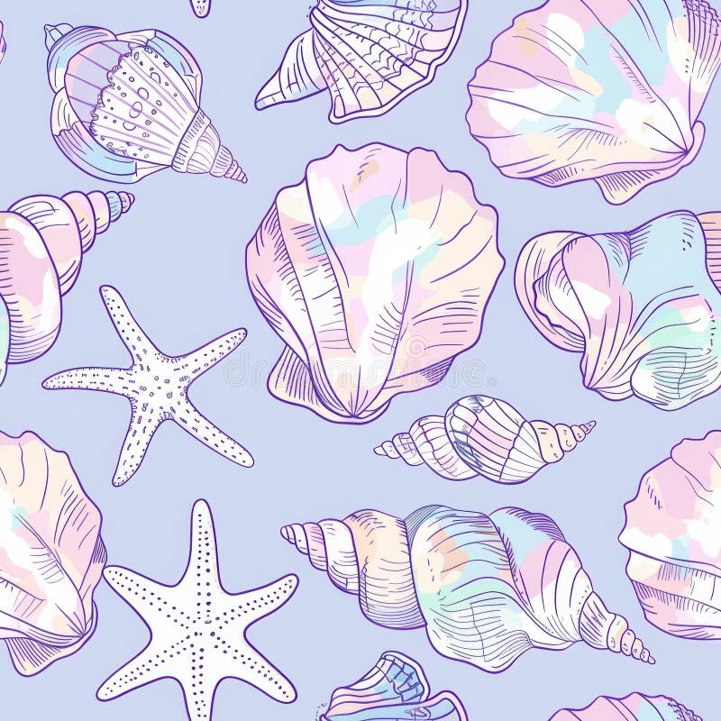 Pastel Seashell Patterns: Beach-Inspired Illustration for Summer Design ...