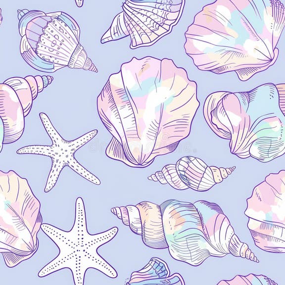 Pastel Seashell Patterns: Beach-Inspired Illustration for Summer Design ...