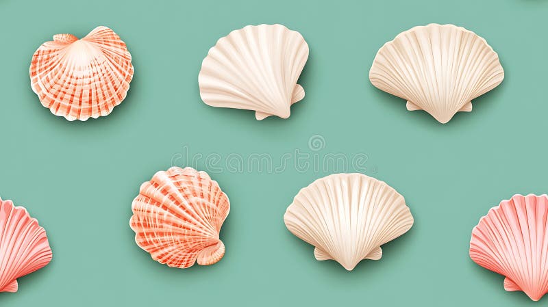 Pastel Seashells Pattern on Teal Background Stock Illustration ...