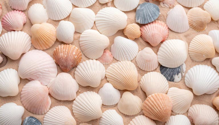 Pastel Seashells on Sand Background Creating Stock Photo - Image of ...