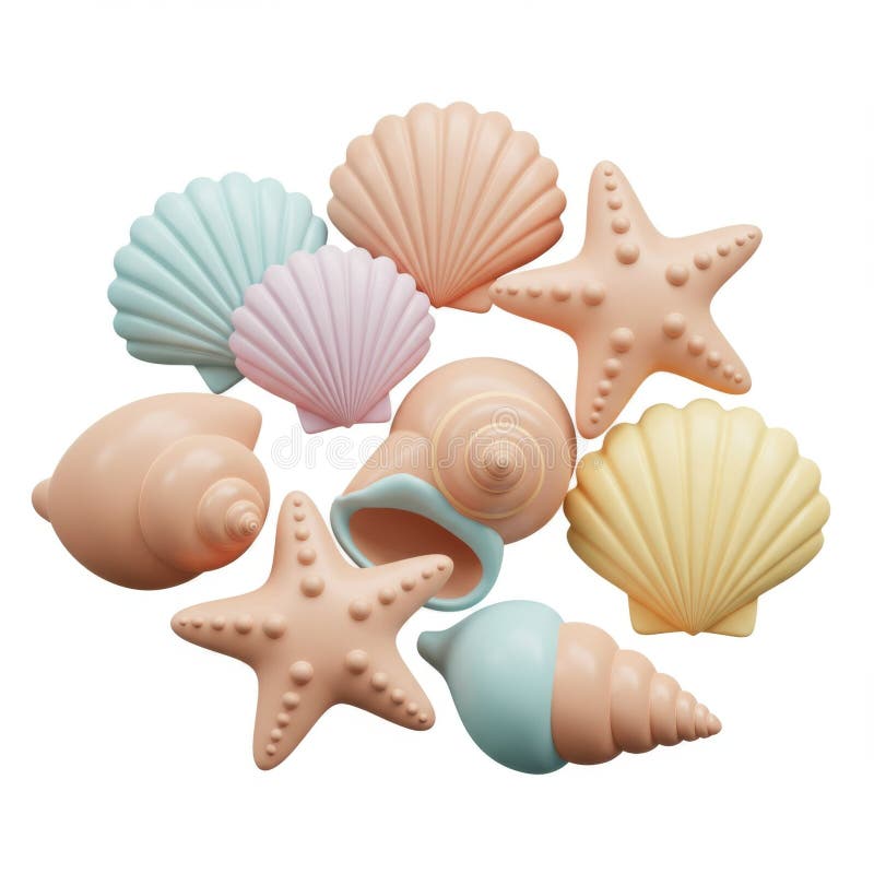 Pastel Seashells and Starfish Collection Stock Illustration ...
