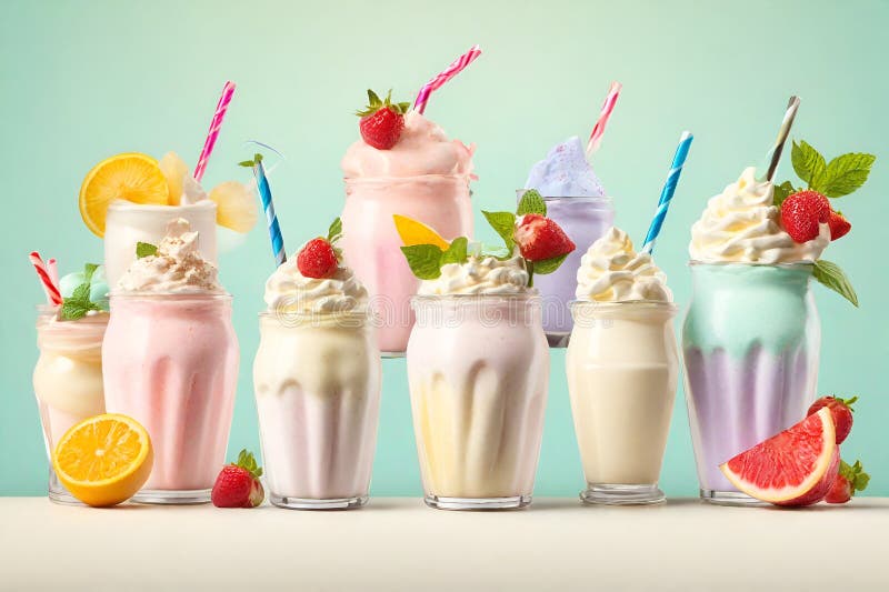 Pastel Set of Summer Refreshing Milkshakes Stock Illustration ...