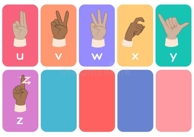 Pastel Sign Language Alphabet Flashcards - 3 Stock Illustration ...