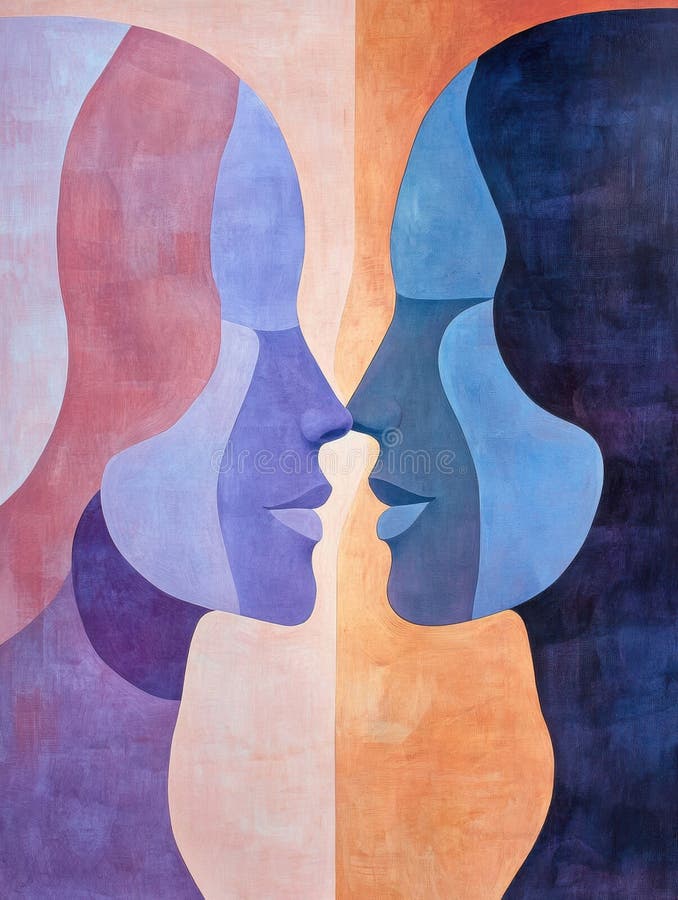 Pastel Silhouettes of Two Faces Create a Visual Representation of ...