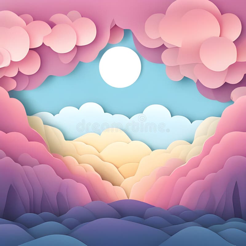 Pastel Sky and Clouds Paper Art Background. Generative AI. Stock ...