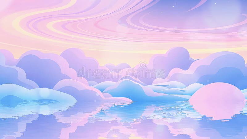 Pastel Sky Reflection with Clouds in a Water Animated Backgound Stock ...