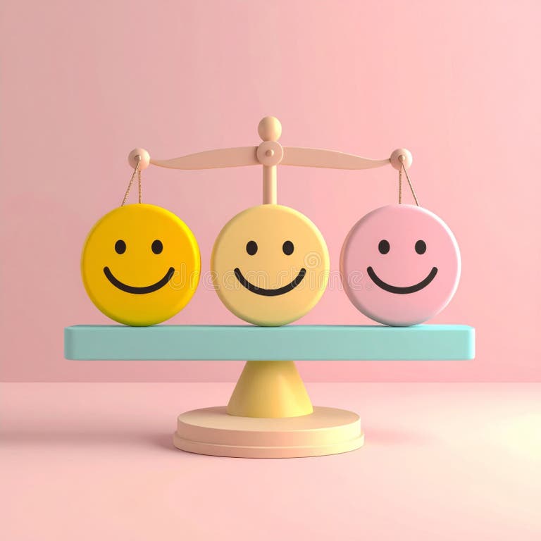 Pastel Smiley Faces Balanced on a Scale Stock Illustration ...
