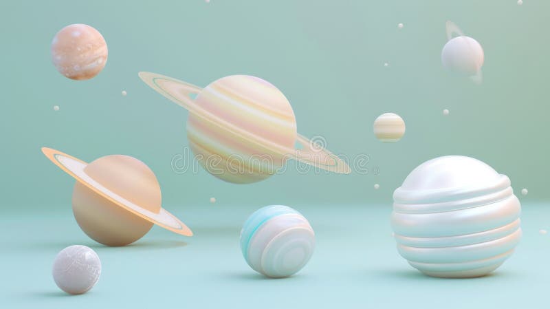 Pastel Solar System Planets Floating on Soft Green Background Stock ...