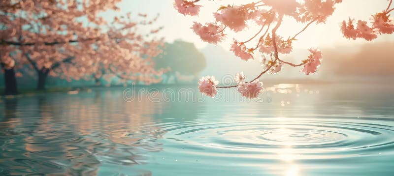 Pastel Spring Background with Ponds Reflecting Delicate Blooms ...