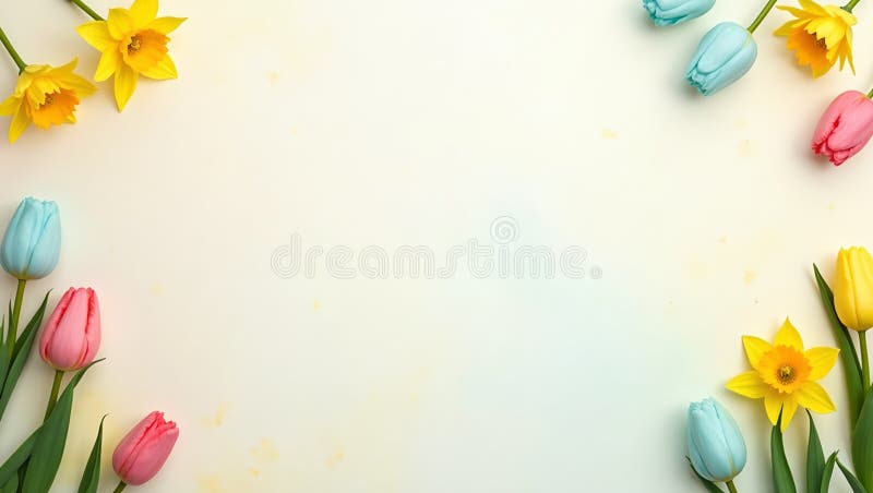 Pastel Spring Flowers Border for Easter Greetings Stock Illustration ...