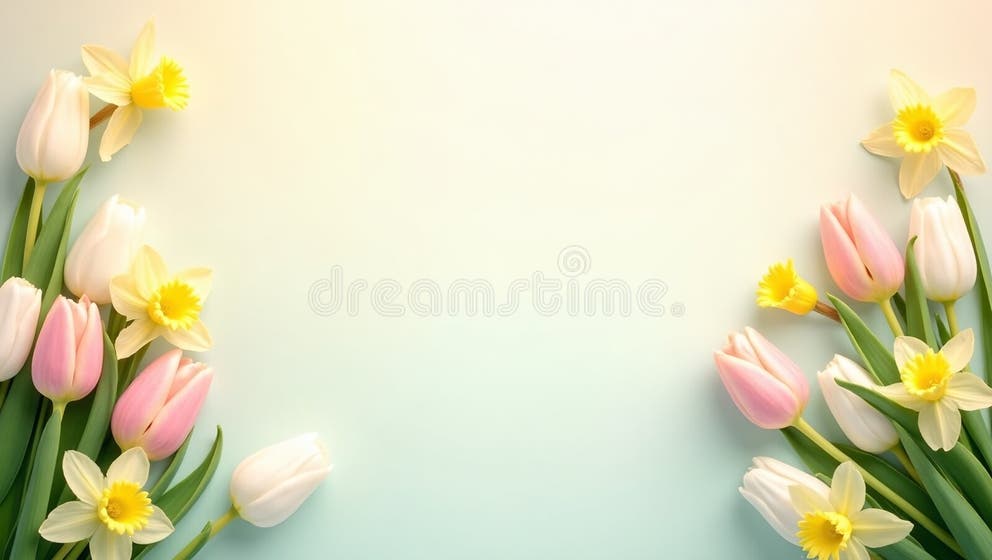 Pastel Spring Flowers Border for Easter Greetings Stock Illustration ...