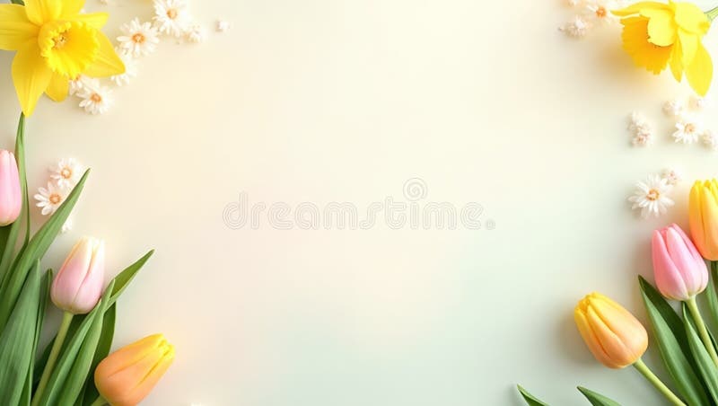 Pastel Spring Flowers Border for Easter Greetings Stock Illustration ...