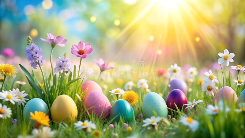 Pastel Spring Meadow with Hidden Easter Eggs Generative AI Stock ...