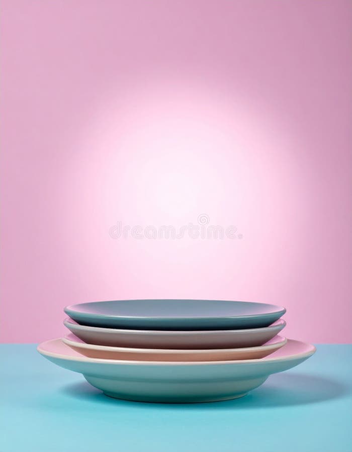 Pastel Stacked Plates on Blue Background Stock Illustration ...
