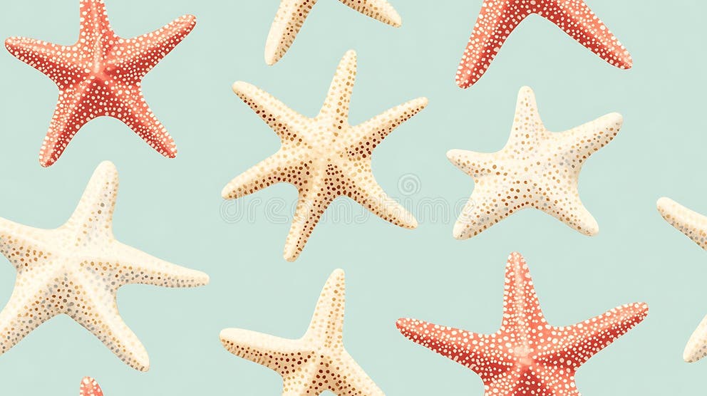 Pastel Starfish Pattern on Light Blue Background Stock Illustration ...