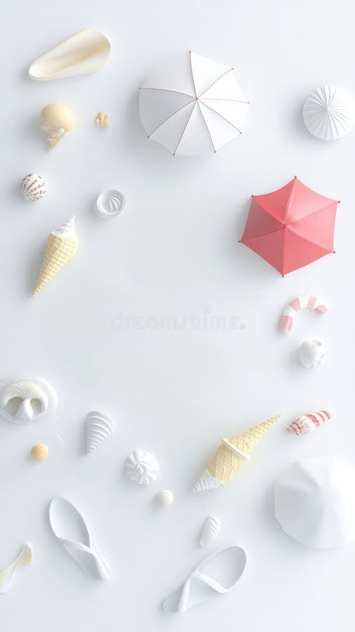 Pastel Summer Objects Flat Lay with Beach Accessories and Ice Cream ...