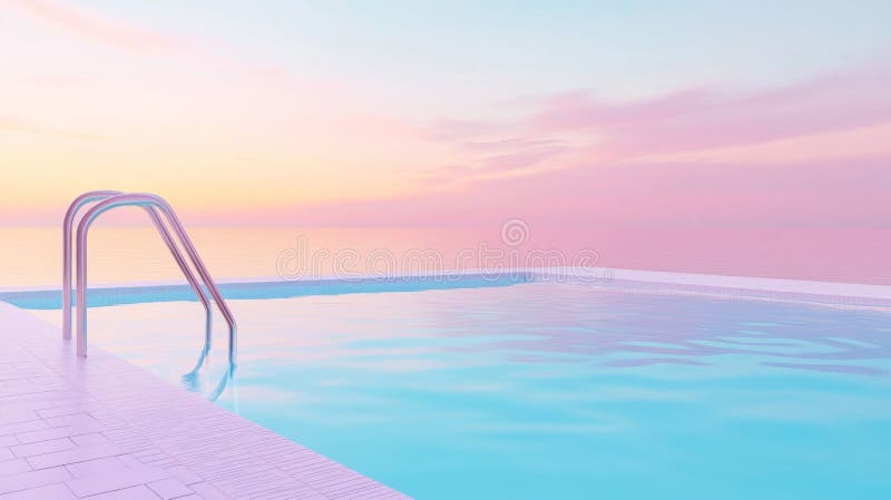 Pastel Sunset Over Ocean Pool Scene Stock Illustration - Illustration ...